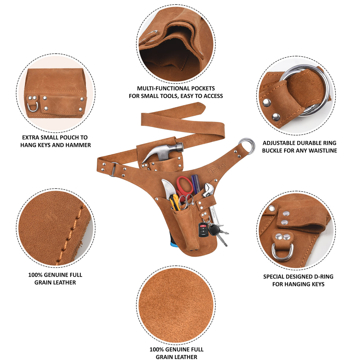 Trutuch Leather Garden Tool Belt for Men Women, Gardening Tool Pouch ...