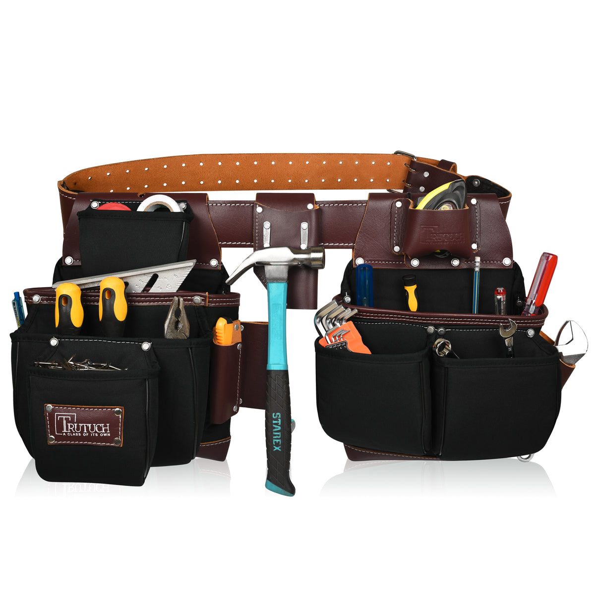Trutuch Black Nylon & Leather Tool Belt with Leather Work Suspender, F ...