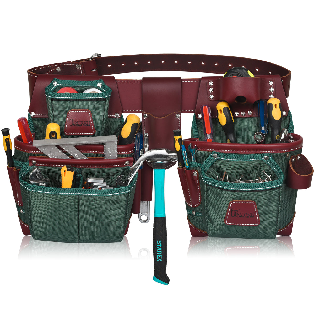 Trutuch Green Nylon & Leather Tool Belt with Leather Work Suspender, F ...
