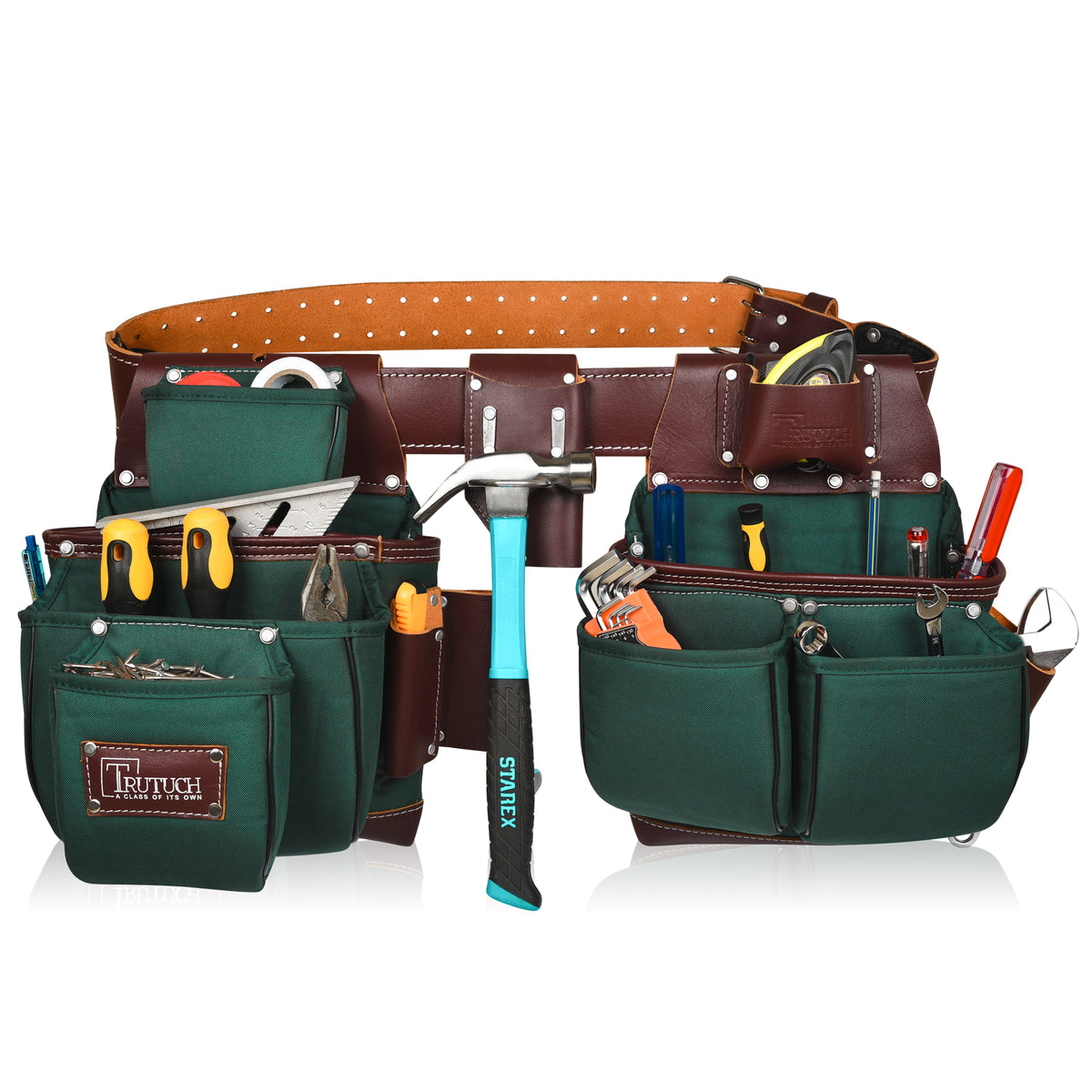 Leather & Nylon Tool Belt with Pocket Suspender, Carpenter Tool Belt ...